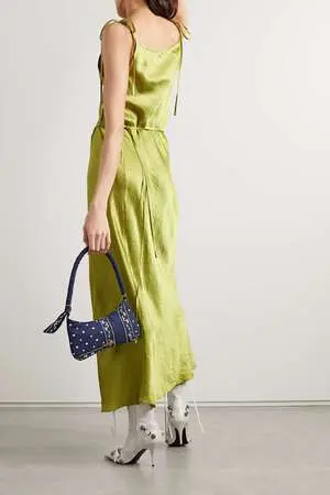 Acne Studios Hammered-satin Midi Wrap Dress - Chartreuse