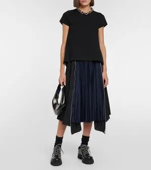 Sacai Pleated Cotton Jersey T-shirt - Black
