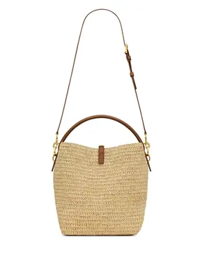 Saint Laurent Le 37 Bucket Bag - Natural + Brick Raffia/gold