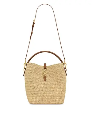Saint Laurent Le 37 Bucket Bag - Natural + Brick Raffia/gold