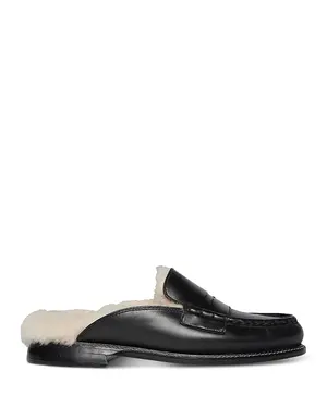 Freda Salvador Temi Shearling Lined Mule Flats Black
