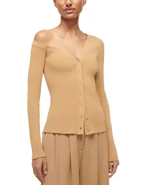 Staud Craftsman One Shoulder Ribbed Cardigan