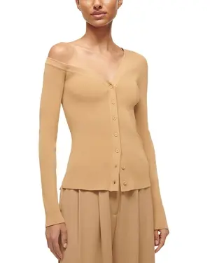 Staud Craftsman One Shoulder Ribbed Cardigan