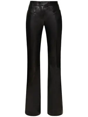 TOM FORD Flared Low Rise Leather Pants - Black