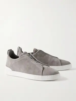 Zegna Triple Stitch™ Suede Slip-on Sneakers - Gray