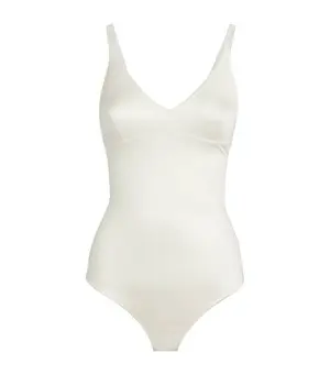 Spanx Shaping Satin Thong Bodysuit Light Control - White