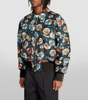 Moschino Silk Cartoon Print Bomber Jacket