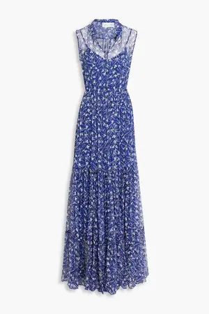 Saloni Alexia Gathered Floralprint Silkgeorgette Maxi Dress