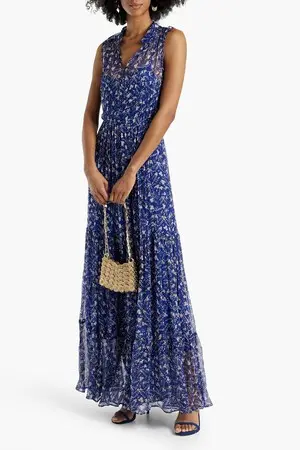 Saloni Alexia Gathered Floralprint Silkgeorgette Maxi Dress