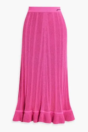 GANNI Ruffled Knitted Midi Skirt - Pink