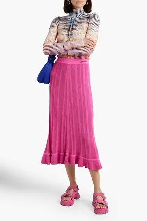 GANNI Ruffled Knitted Midi Skirt