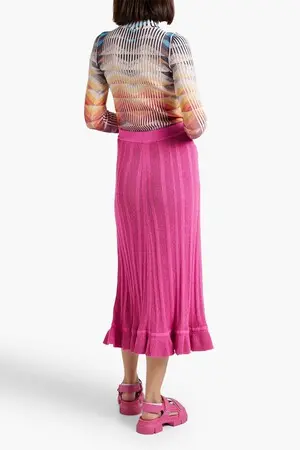 GANNI Ruffled Knitted Midi Skirt