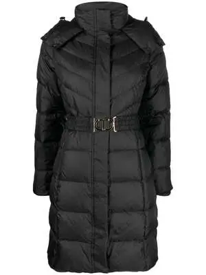 TWINSET Hooded Belted Puffer Coat - Black