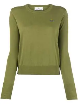 VIVIENNE WESTWOOD Orb-embroidered Cotton Cahmere-blend Jumper Green