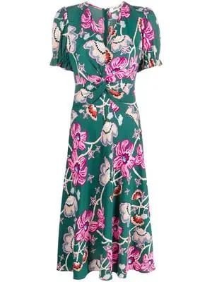 Diane Von Furstenberg Anaba Floral-print Crêpe Dress - Green