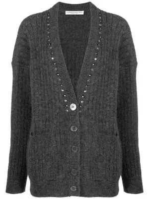 Alessandra Rich Embellished Wool-blend Cardigan - Grey