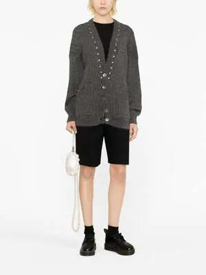 Alessandra Rich Embellished Wool-blend Cardigan - Grey