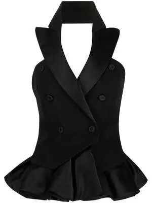 Moschino Double-breasted Sleeveless Blazer Top - Black