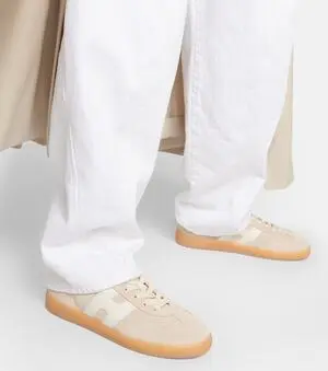 Hogan H647 Leather-trimmed Suede Sneakers - Beige