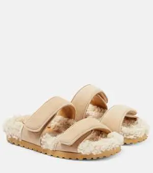 GIA BORGHINI Alvine Suede And Shearling Slides - Beige