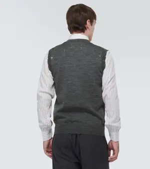 MAISON MARGIELA Printed Distressed Wool Sweater Vest