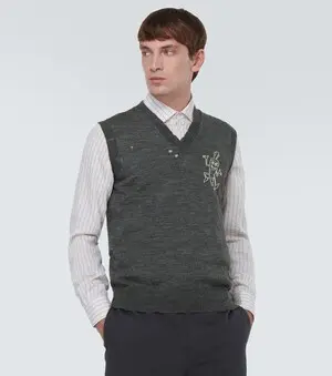 MAISON MARGIELA Printed Distressed Wool Sweater Vest