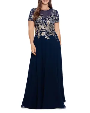Betsy & Adam Embroidered Cap Sleeve Gown