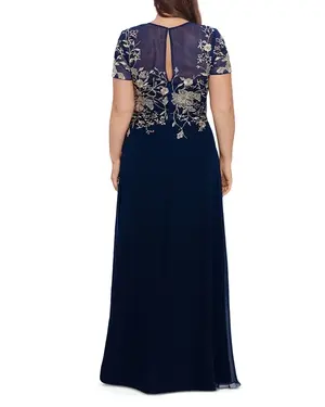 Betsy & Adam Embroidered Cap Sleeve Gown