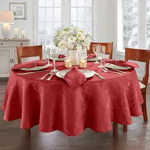 ELRENE HOME FASHIONS Caiden Elegance Damask Round Tablecloth, 70 X 70 - Red