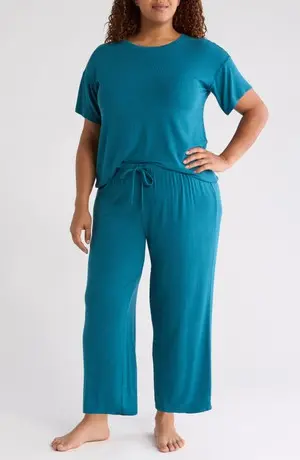 Nordstrom Moonlight Eco Easy Rib Pajamas Teal Feather