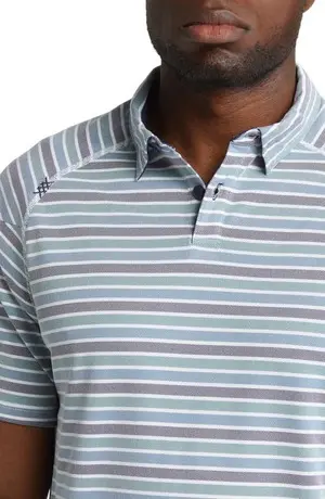 RHONE Delta Stripe Piqué Polo - Navy/green Stripe