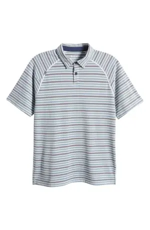 RHONE Delta Stripe Piqué Polo - Navy/green Stripe