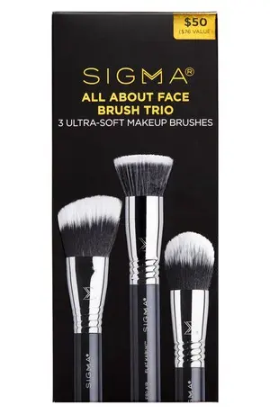 SIGMA BEAUTY All About Face Makeup Brush Trio Set $76 Value