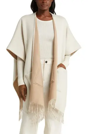 Nordstrom Reversible Pocket Wool & Cashmere Ruana - Ivory Combo