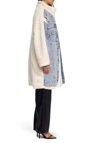 Blanknyc Longline Denim & Faux Shearling Trucker Jacket
