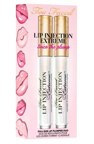TOO FACED Lip Injection Extreme Twice The Plump Lip Gloss Duo $58 Value - Clear