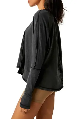 Free People Asymmetric Long Sleeve Cotton Top - Black