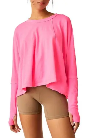 Free People Free People Asymmetric Long Sleeve Cotton Top Hot Pink