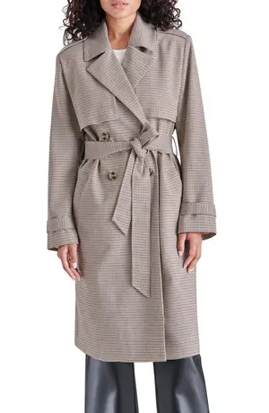 Steve Madden Belted Houndstooth Check Trench Coat