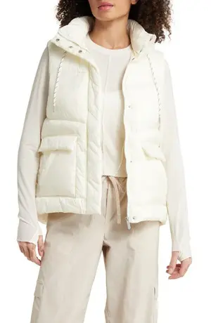 Zella Quilted Hooded Cocoon Vest - Ivory Egret
