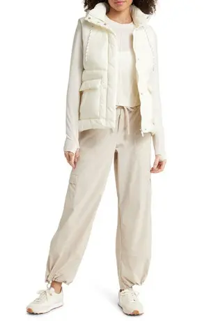 Zella Quilted Hooded Cocoon Vest - Ivory Egret