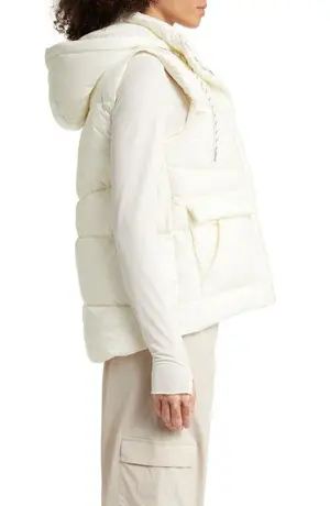 Zella Quilted Hooded Cocoon Vest - Ivory Egret