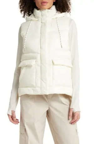Zella Quilted Hooded Cocoon Vest - Ivory Egret