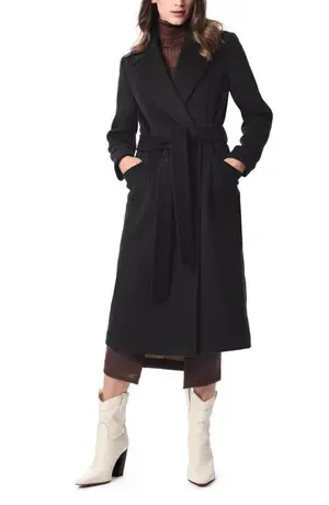 Bernardo Belted Wool-blend Longline Coat