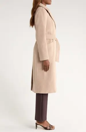 Bernardo Belted Wool-blend Longline Coat - Oatmeal