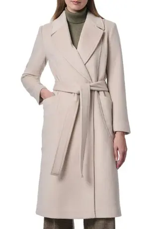 Bernardo Belted Wool-blend Longline Coat - Putty