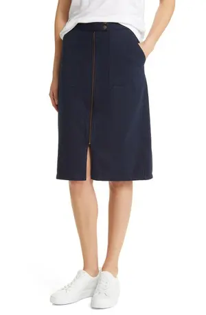 Caslon Relaxed Zip Front Twill Midi Skirt