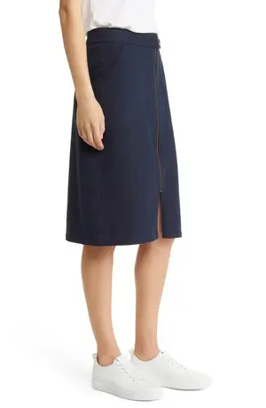 Caslon Relaxed Zip Front Twill Midi Skirt