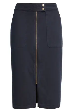 Caslon Relaxed Zip Front Twill Midi Skirt