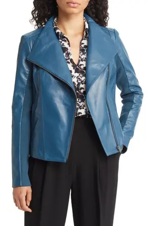Nordstrom Leather Moto Jacket - Blue Ceramic